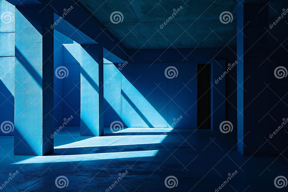 Interior of Empty Room with Blue Light and Shadow on the Wall Stock ...