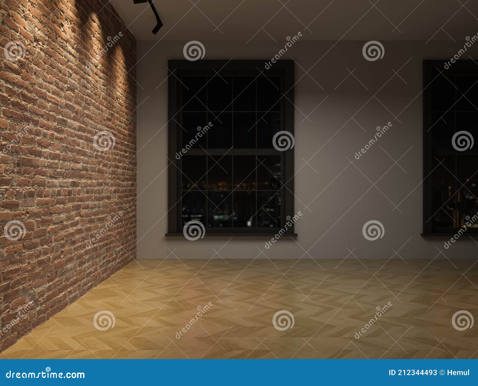 Interior Empty Room with Brick Wall 3 D Rendering Stock Illustration ...