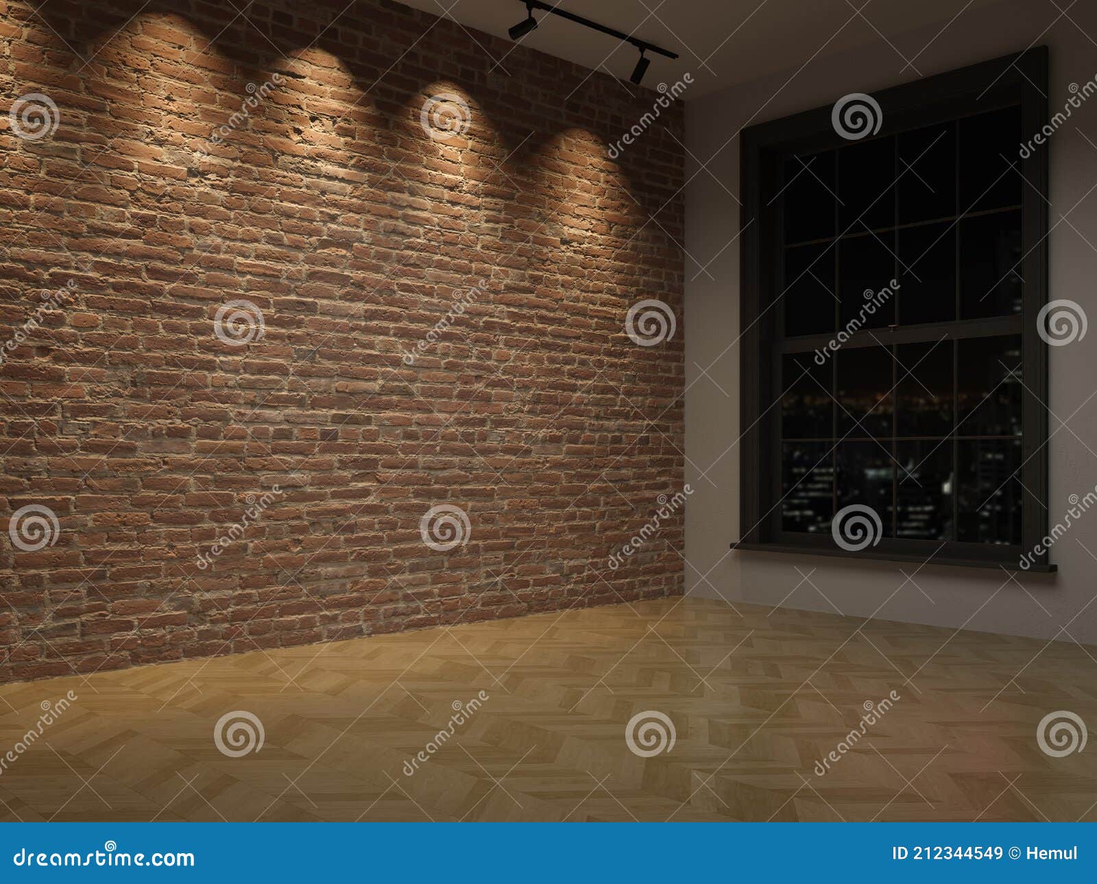 Interior Empty Room with Brick Wall 3 D Rendering Stock Illustration ...