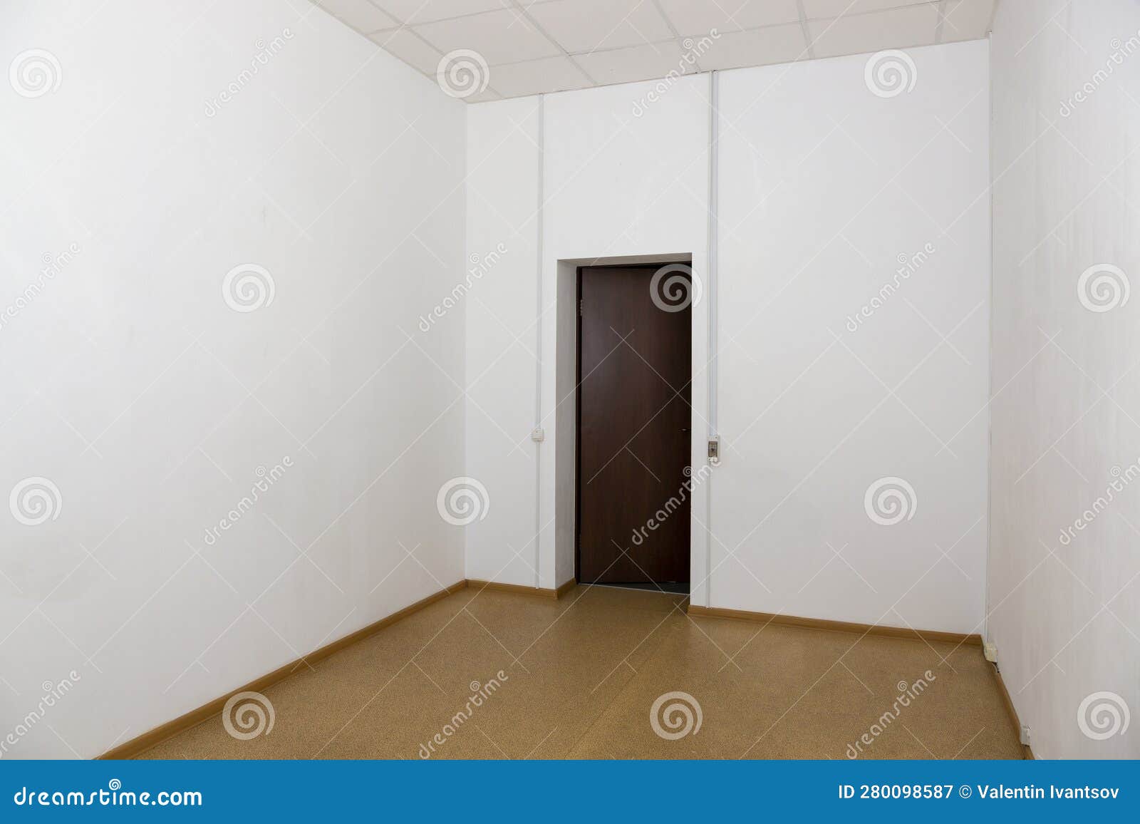 Interior of an Empty Room with a Closed Door Stock Image - Image of ...