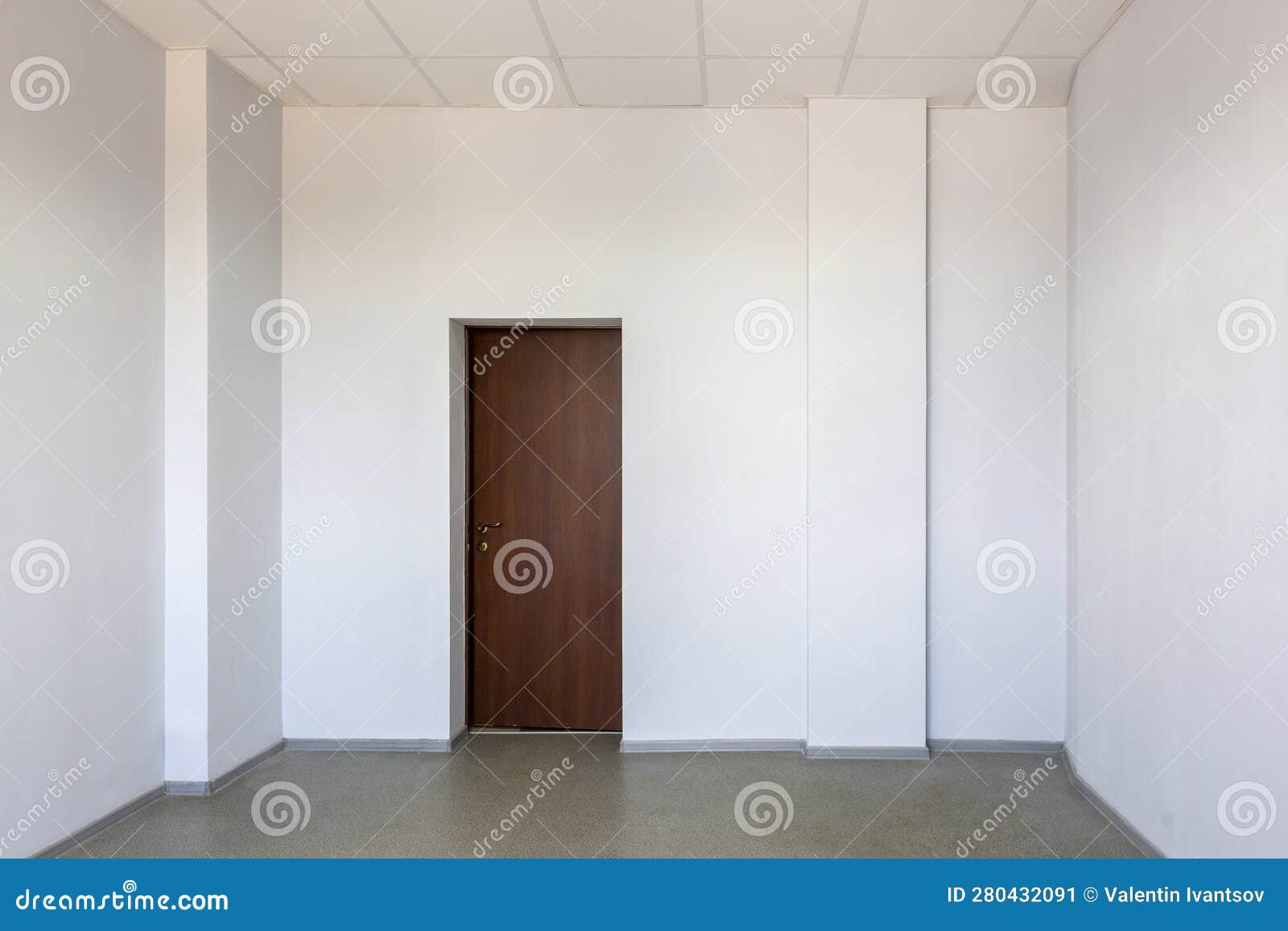Interior of an Empty Room with a Closed Door Stock Image - Image of ...