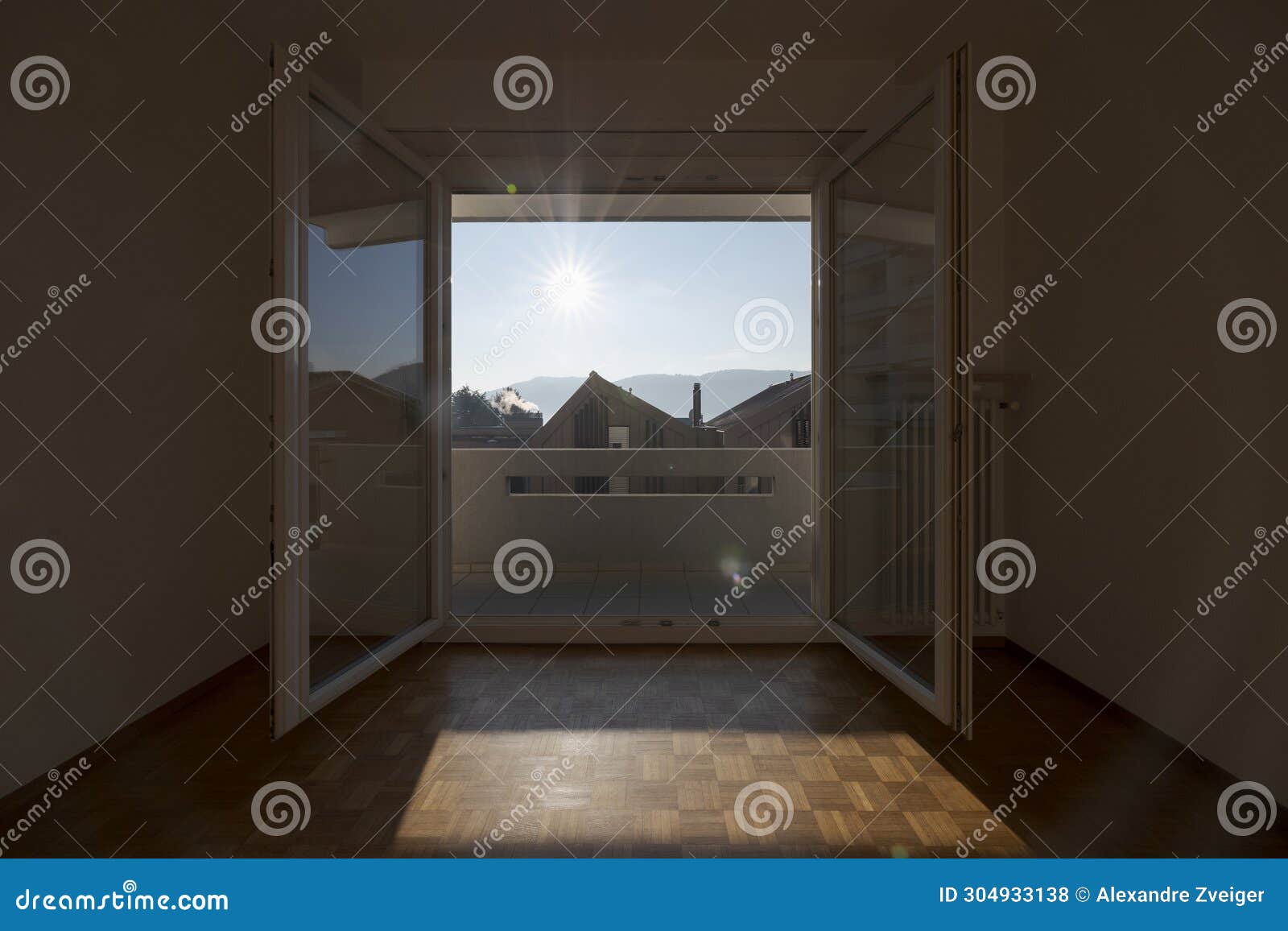 Interior of an Empty Room, Front View with a Window at the Back. Large ...
