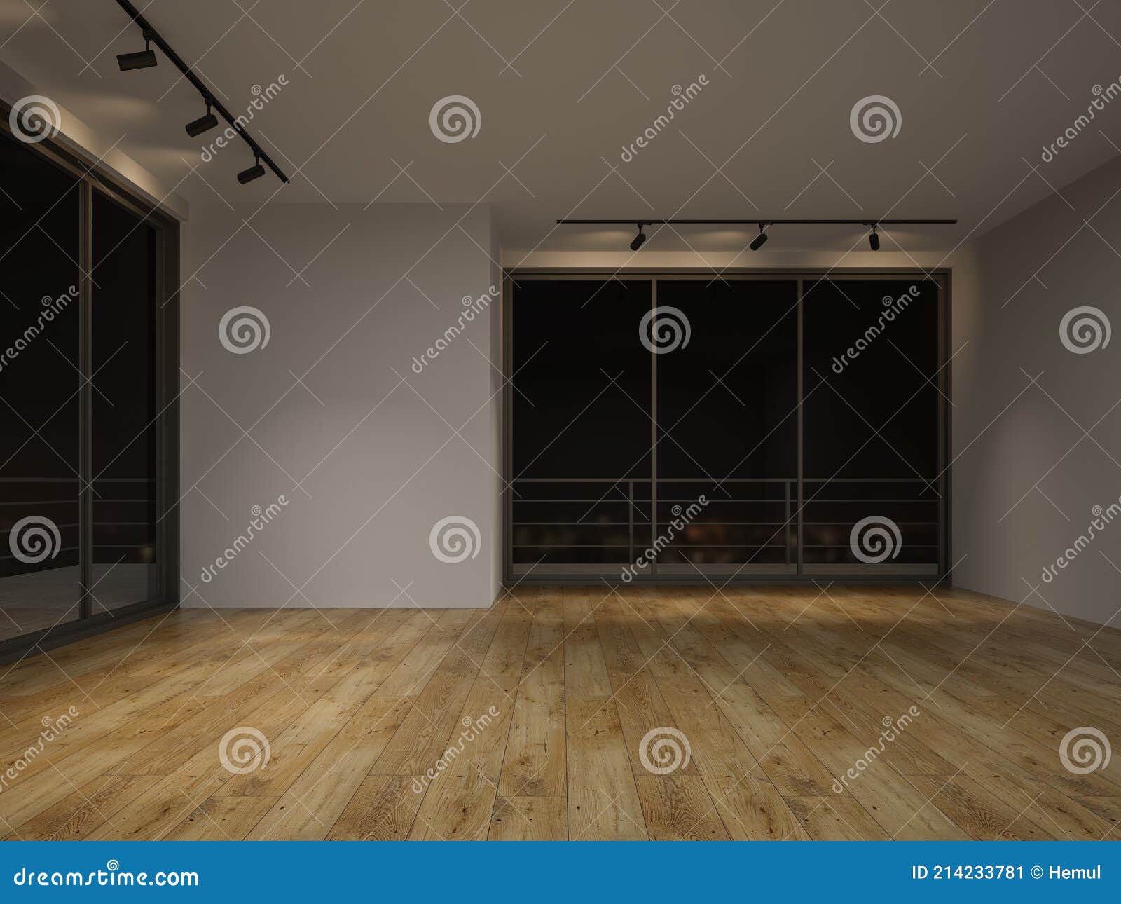 Interior Empty Room Night View 3 D Rendering Stock Illustration ...