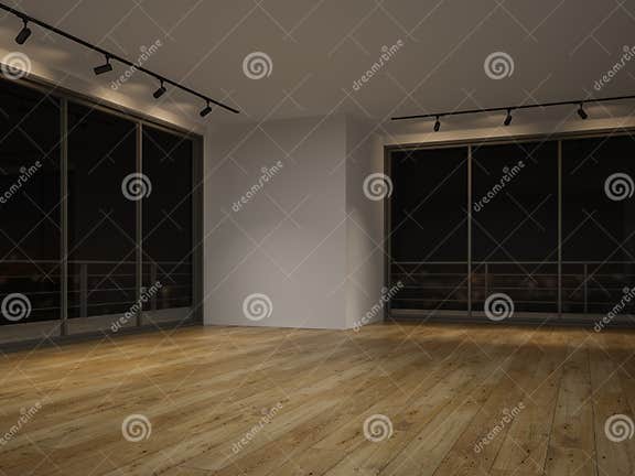 Interior Empty Room Night View 3 D Rendering Stock Illustration ...