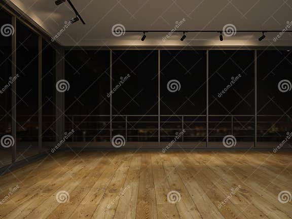 Interior Empty Room Night View 3 D Rendering Stock Illustration ...