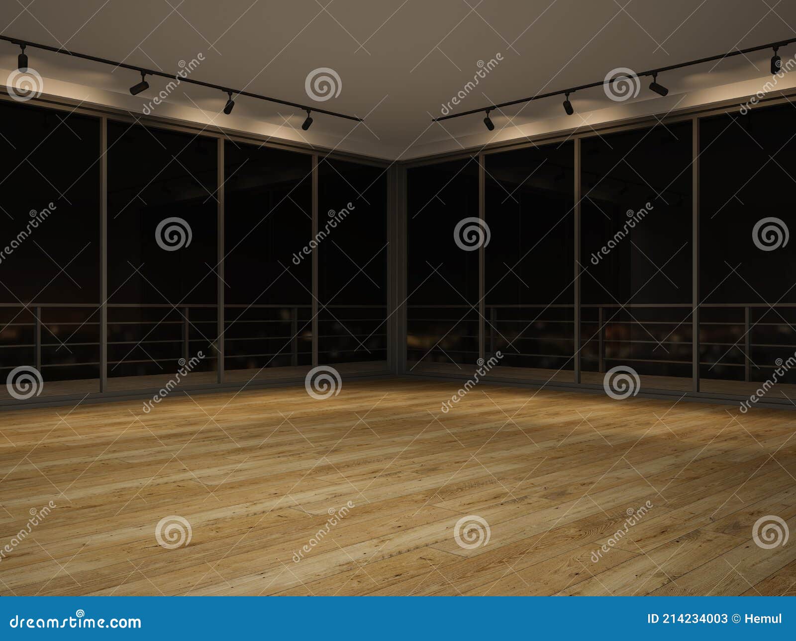 Interior Empty Room Night View 3 D Rendering Stock Illustration ...