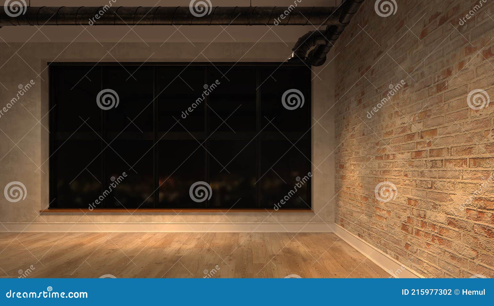Interior Empty Room Night View 3 D Rendering Stock Illustration ...