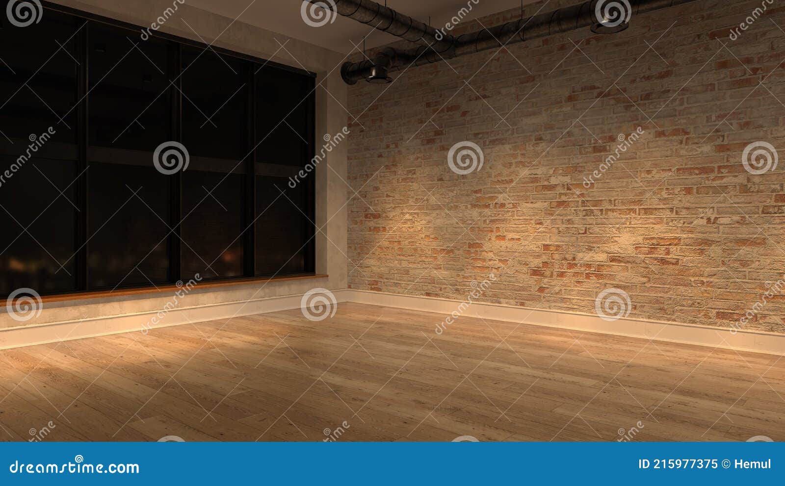 Interior Empty Room Night View 3 D Rendering Stock Illustration ...