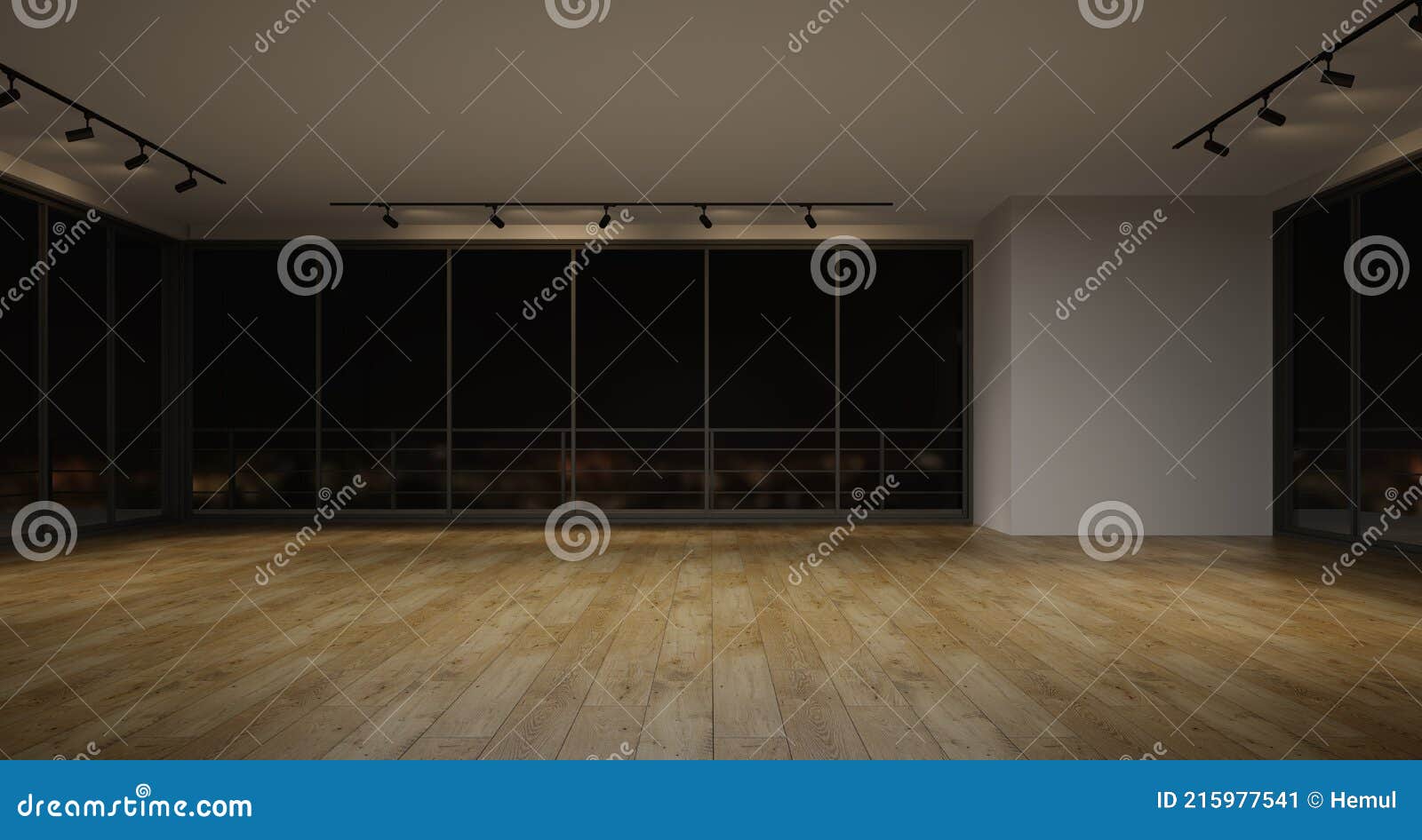 Interior Empty Room Night View 3 D Rendering Stock Illustration ...