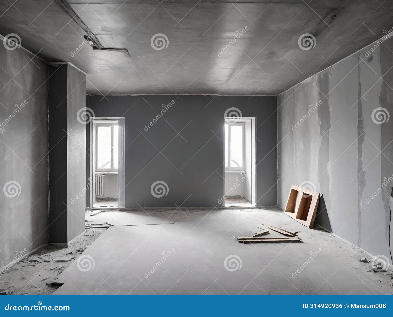 Interior of Empty Room without Renovation with Concrete Floor and ...