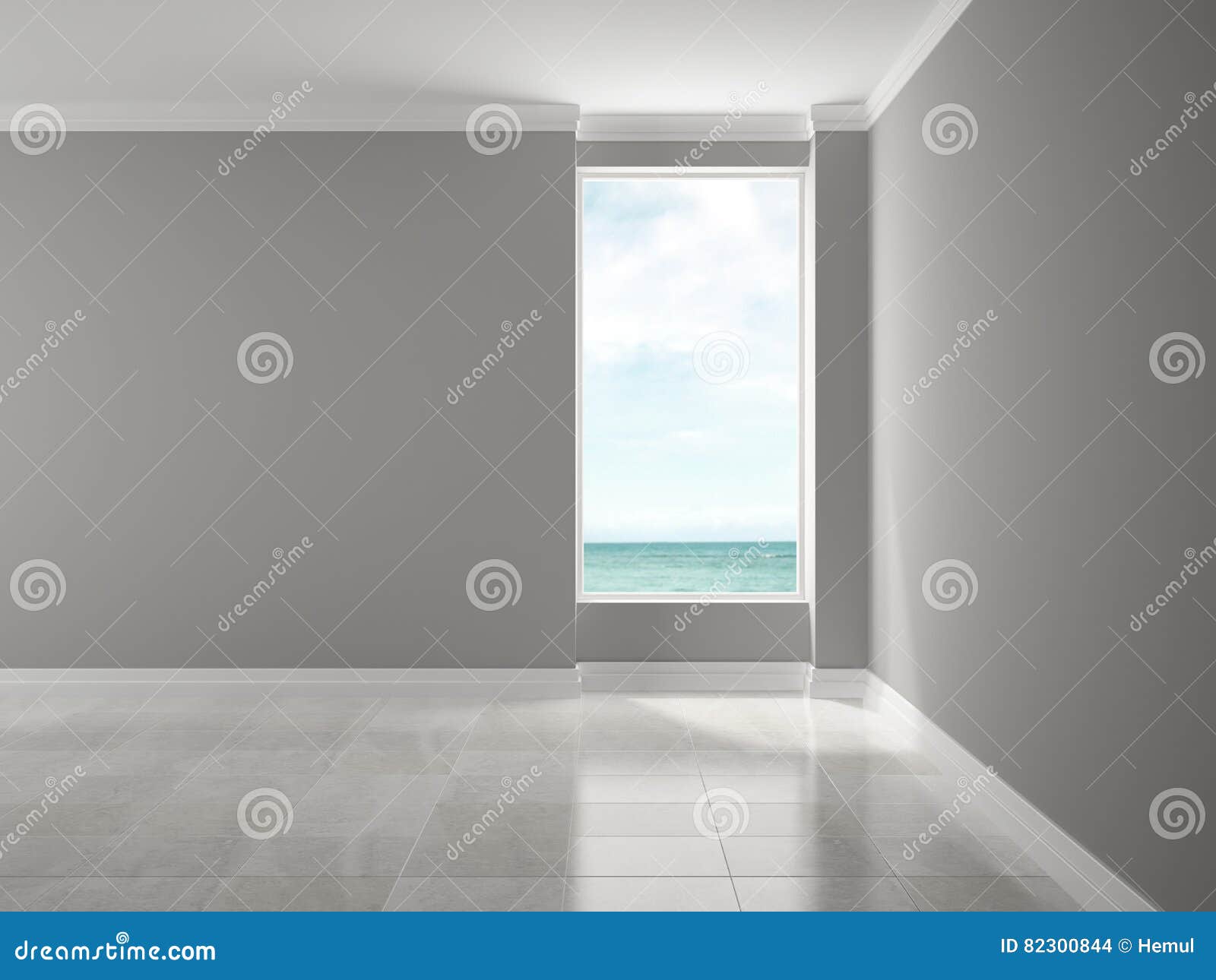 Interior of Empty Room with Sea View 3D Rendering Stock Illustration ...