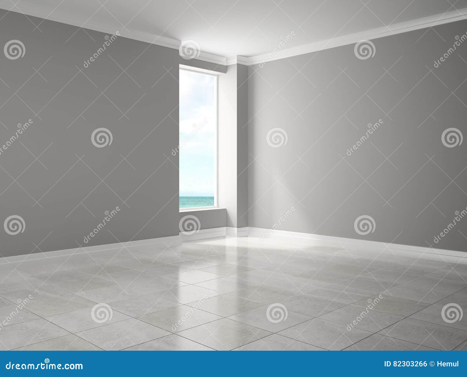Interior of Empty Room with Sea View 3D Rendering Stock Illustration ...