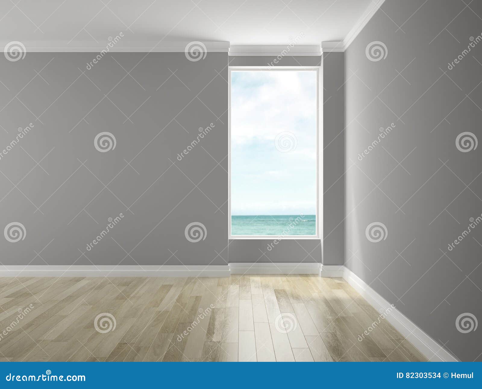 Interior of Empty Room with Sea View 3D Rendering Stock Illustration ...