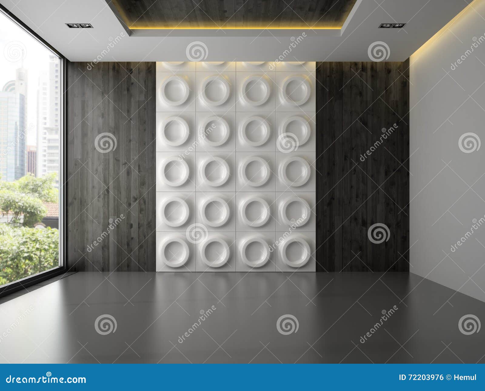 Interior of Empty Room with Wall Panel 3D Rendering 3 Stock Photo ...