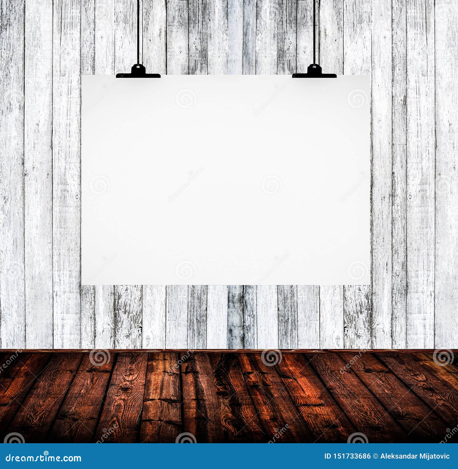 Interior of Empty Room with White Paper Hanging on Paper Clips Stock ...