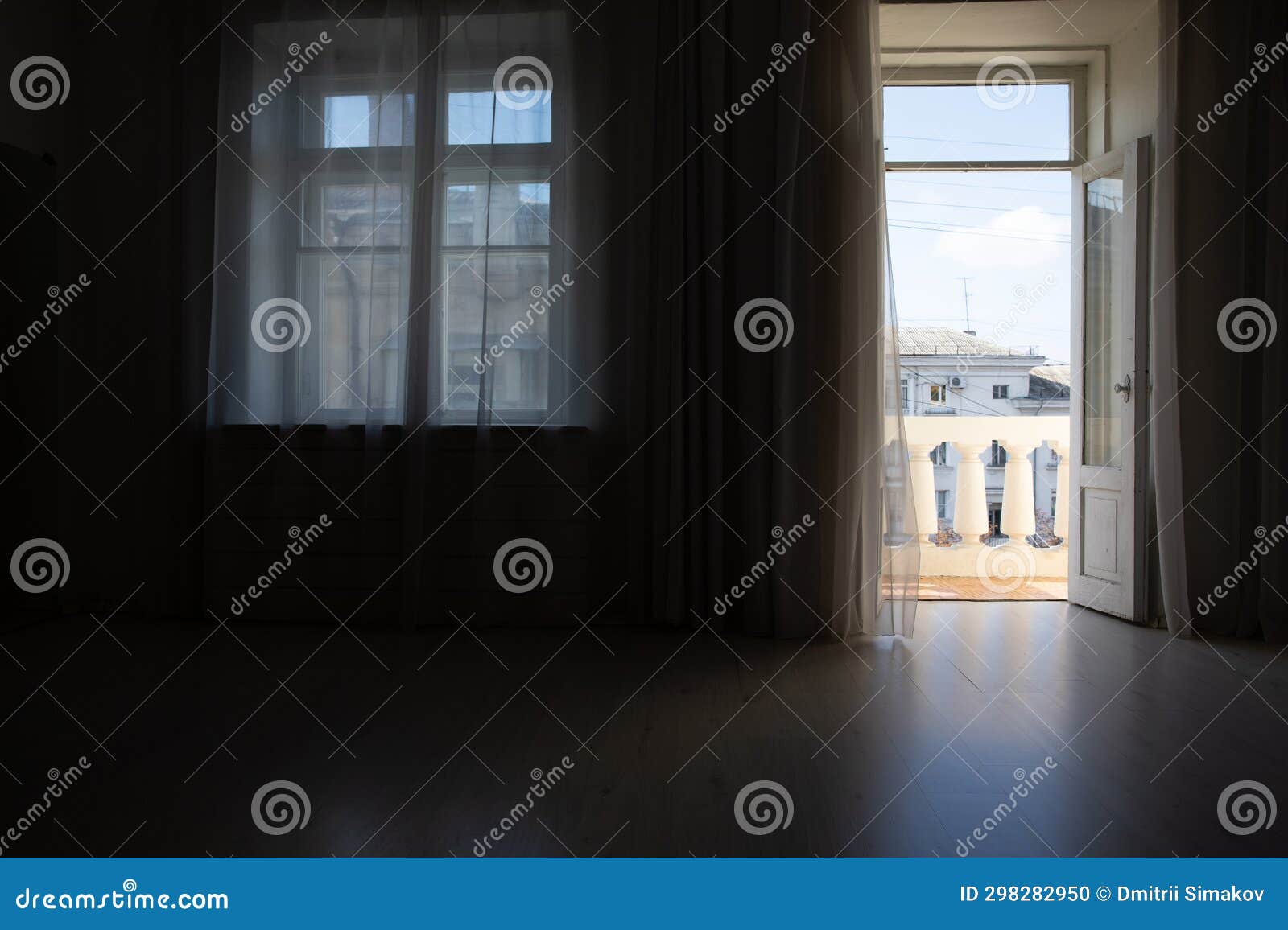 Interior of an Empty Dark Room with Windows Stock Photo - Image of ...