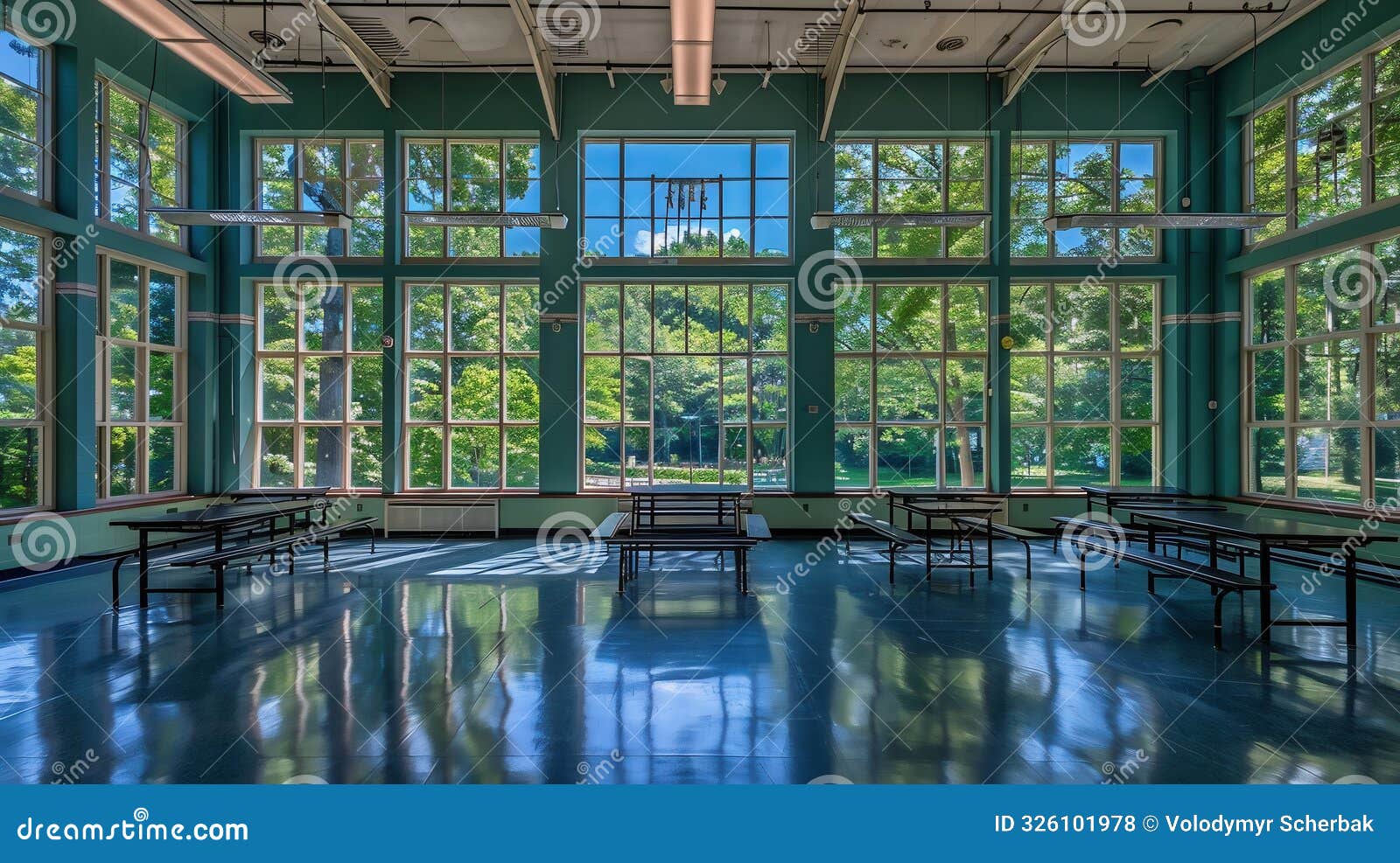Empty School Cafeteria. Tables in Buffet Stock Photo - Image of ...