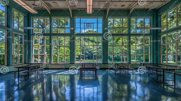 Empty School Cafeteria. Tables in Buffet Stock Photo - Image of ...