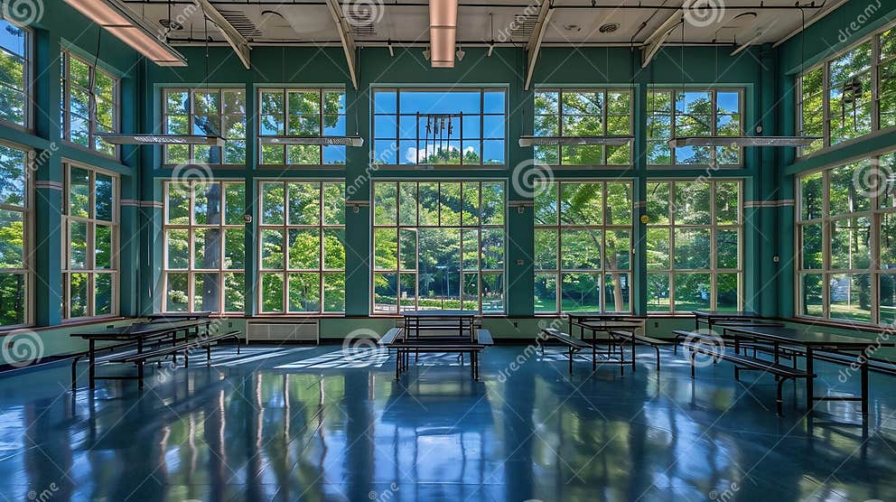 Empty School Cafeteria. Tables in Buffet Stock Photo - Image of ...