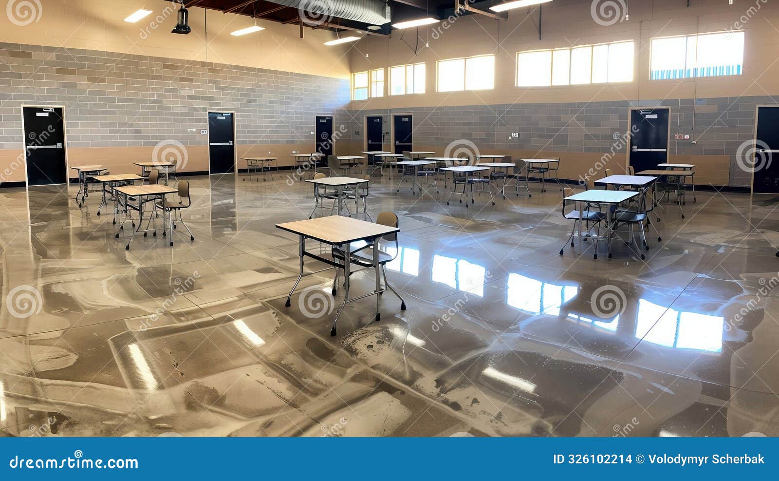 Empty School Cafeteria. Tables in Buffet Stock Photo - Image of chair ...
