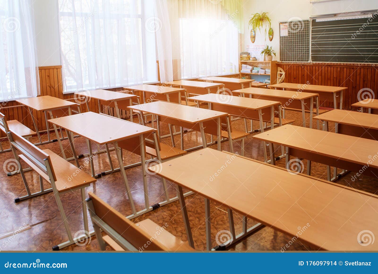 Interior of an Empty School Classroom. Concept of Coronavirus COVID-19 ...