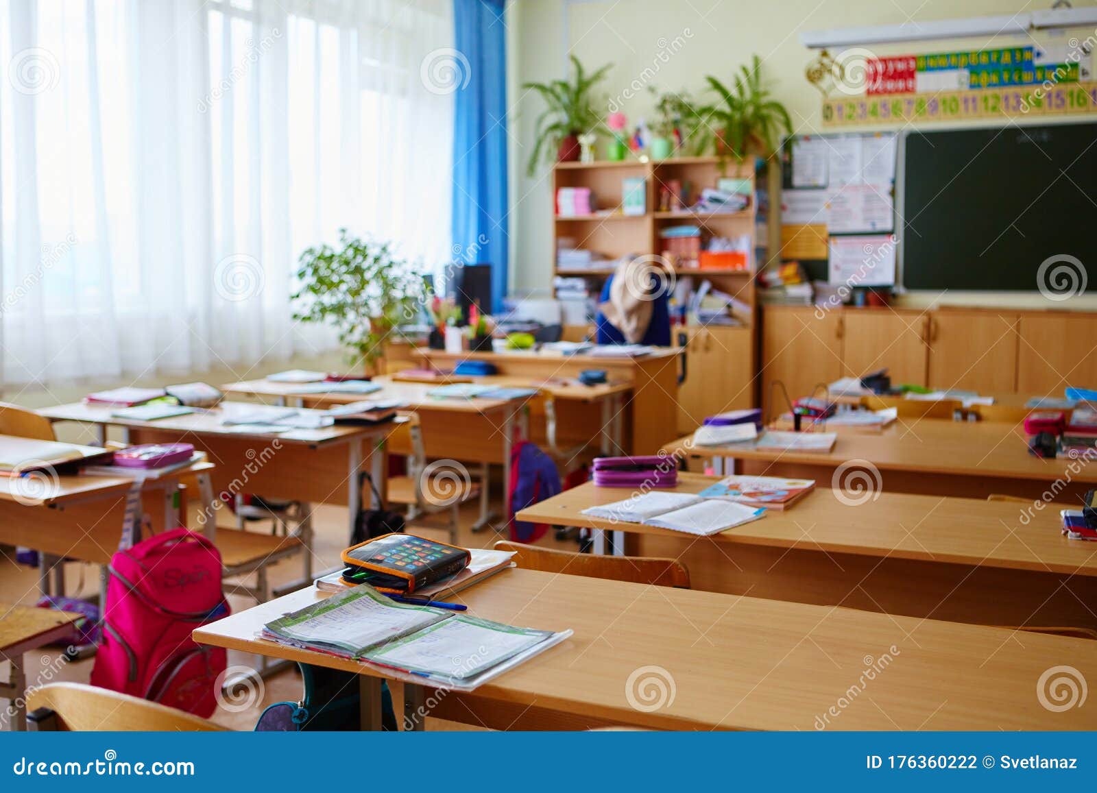 Interior of an Empty School Classroom. Concept of Coronavirus COVID-19 ...