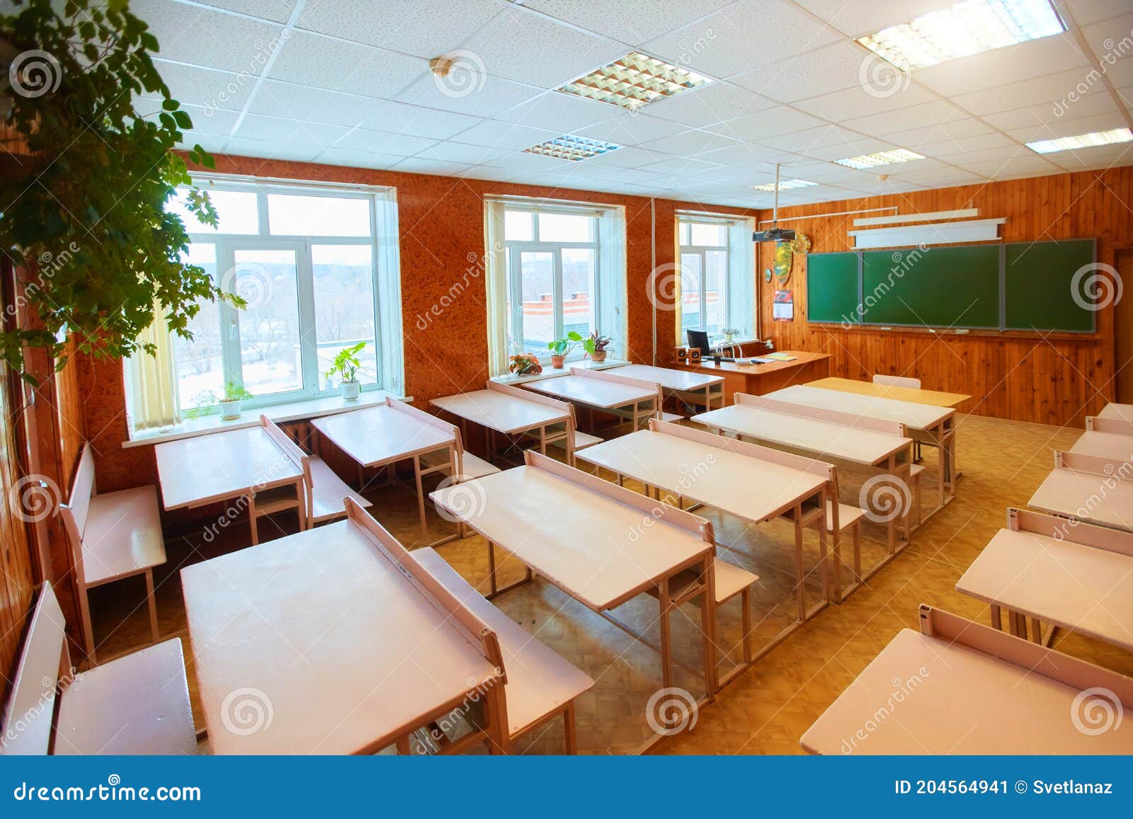 Interior of an Empty School Classroom. Concept of Coronavirus COVID-19 ...
