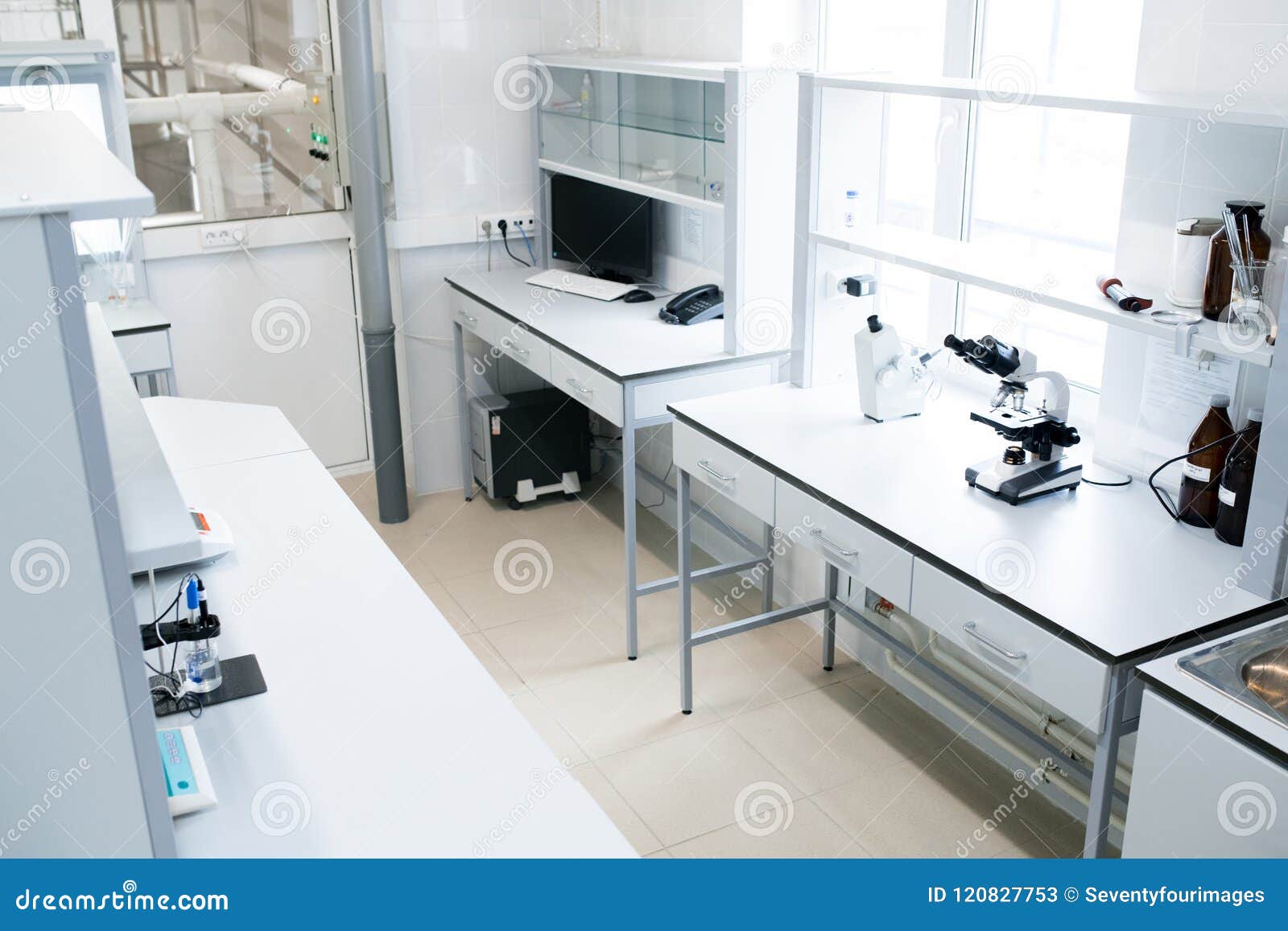 Empty Modern Laboratory stock image. Image of interior - 120827753