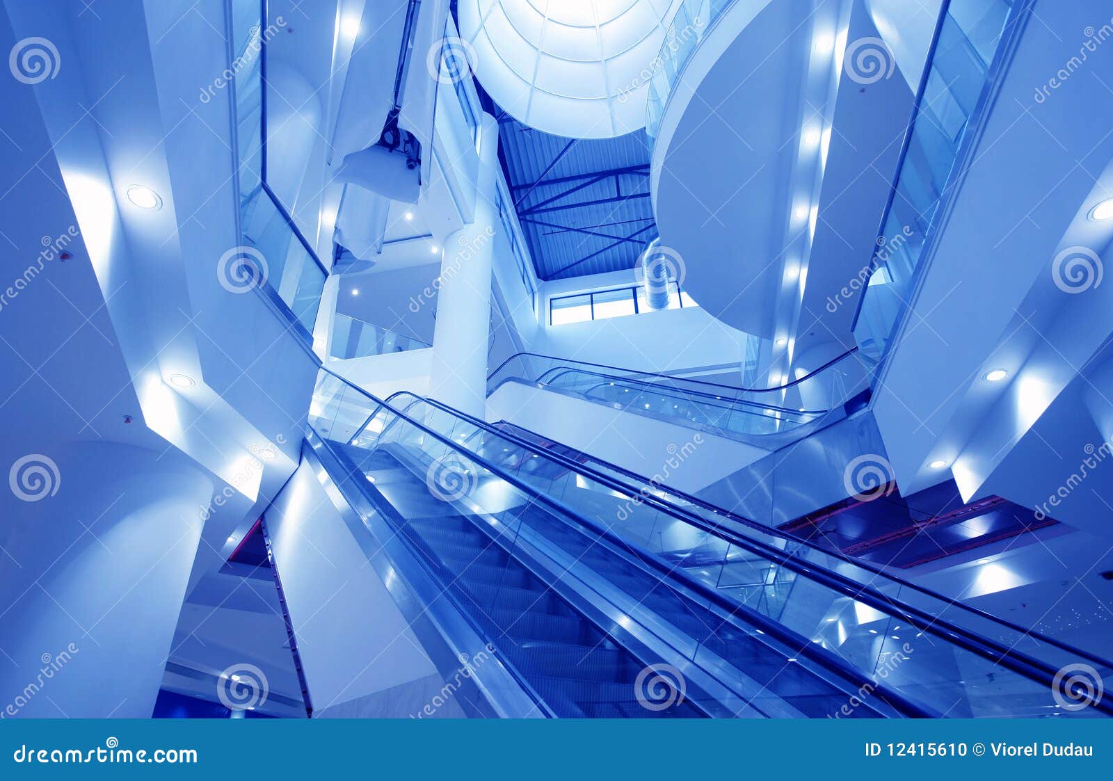 Interior of Empty Shopping Mall Toned in Blue Stock Photo - Image of ...