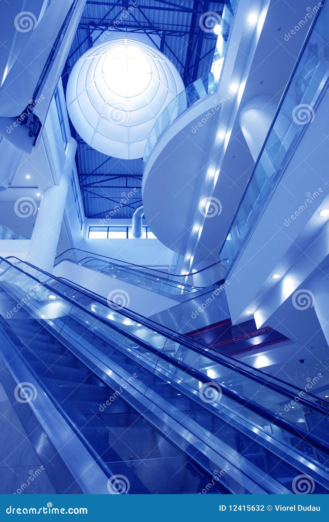 Interior of Empty Shopping Mall Toned in Blue Stock Photo - Image of ...