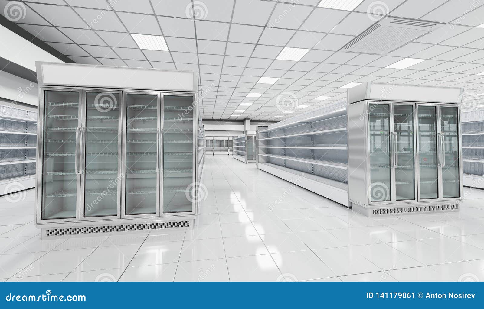 Interior Empty Supermarket with Showcases Freezer. Stock Illustration ...