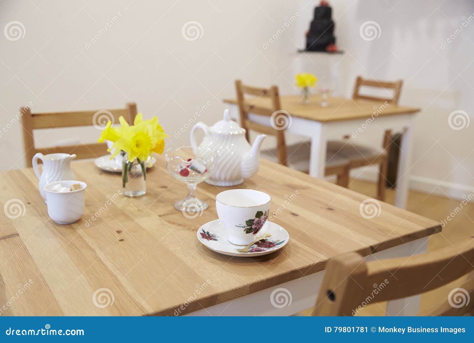 Interior of Empty Tea Shop with Tables and Crockery Stock Image - Image ...