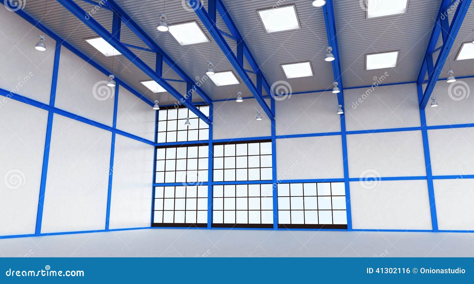 Interior of a Empty Warehouse with Blue Colour Construction Stock Photo ...
