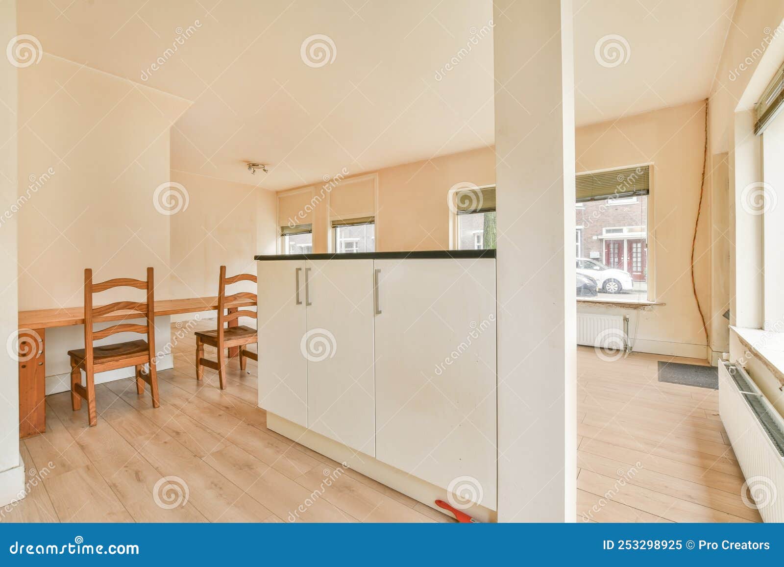 Spacious Bright White Kitchen with Corridor Stock Image - Image of ...