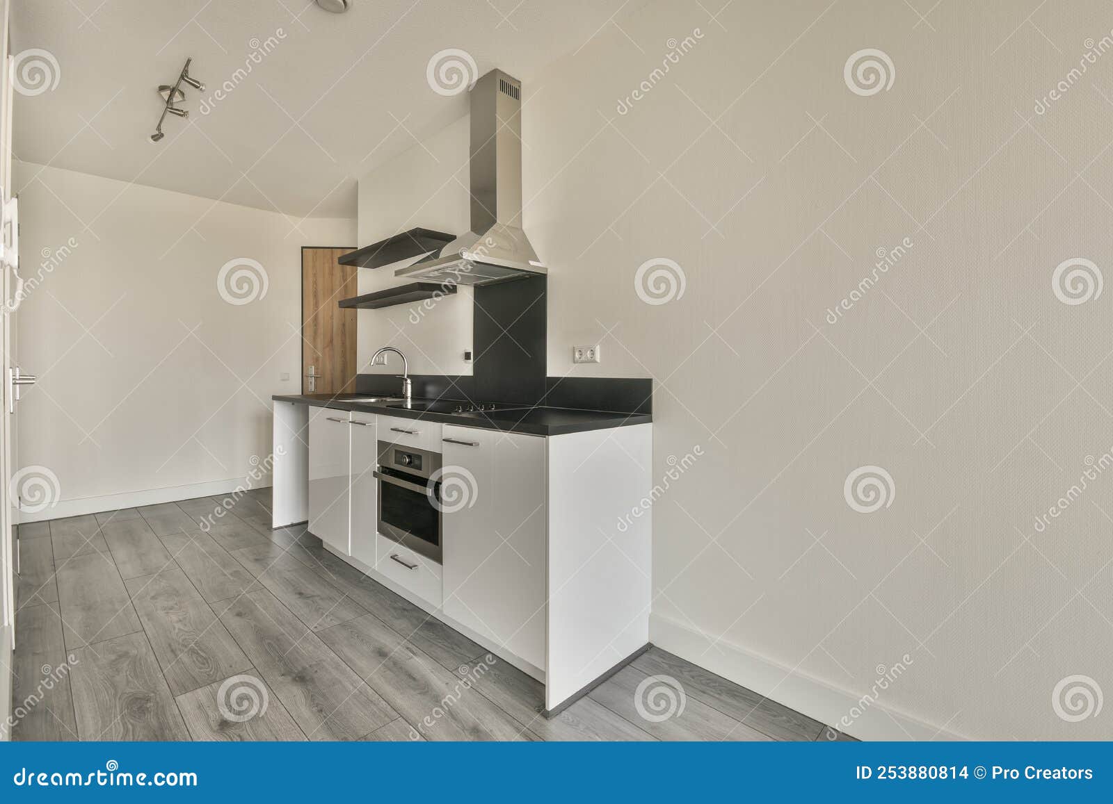 Spacious Bright White Kitchen with Corridor Stock Photo - Image of ...