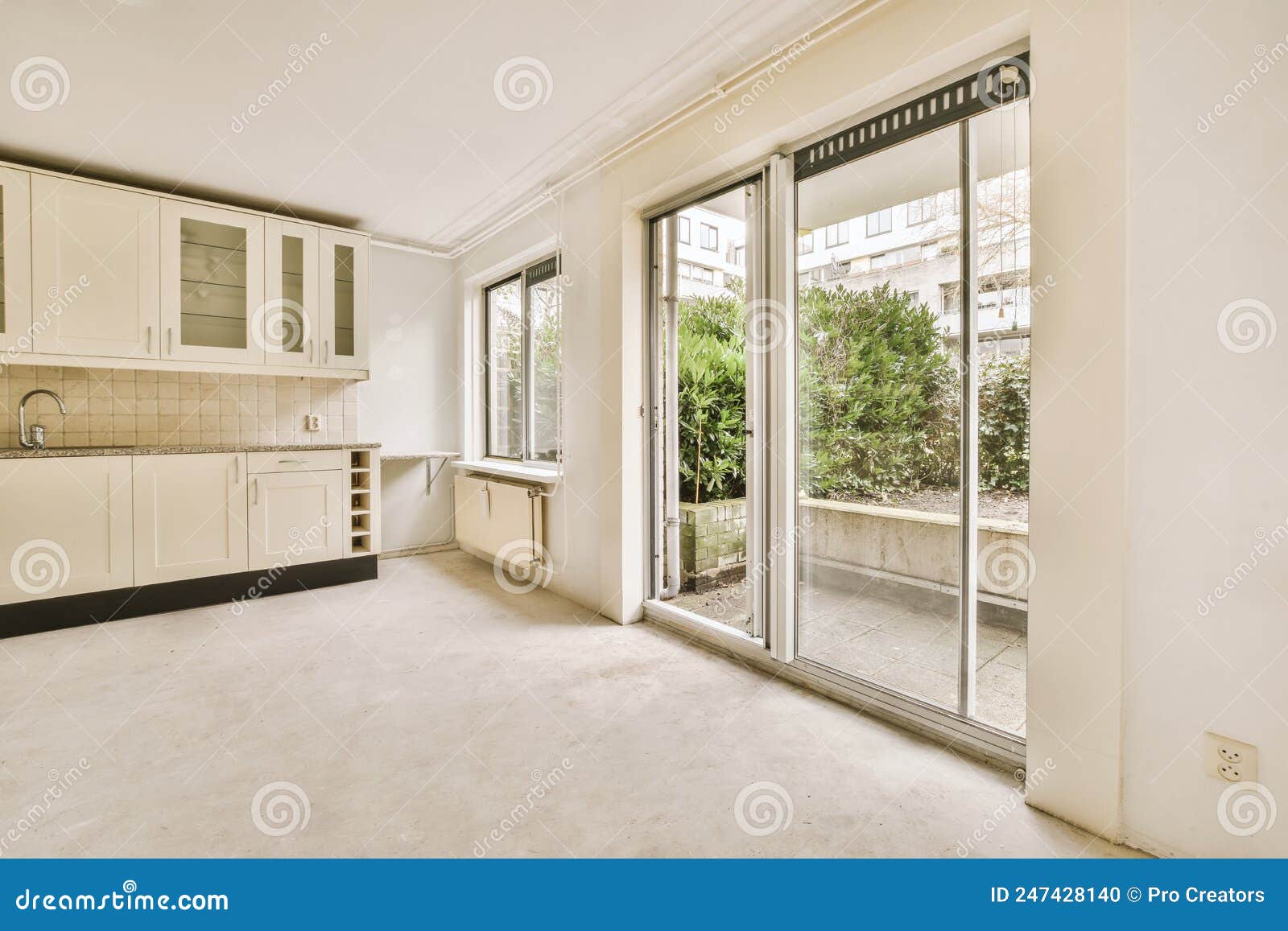 Spacious Bright White Kitchen with Windows Stock Photo - Image of ...