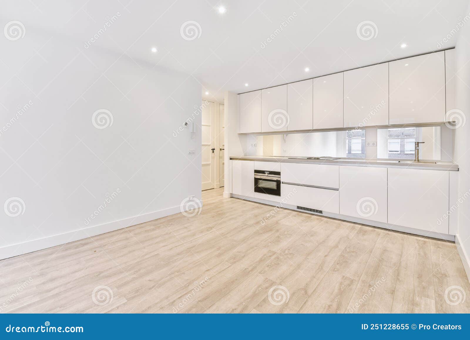 Spacious Bright White Kitchen with Windows Stock Image - Image of house ...