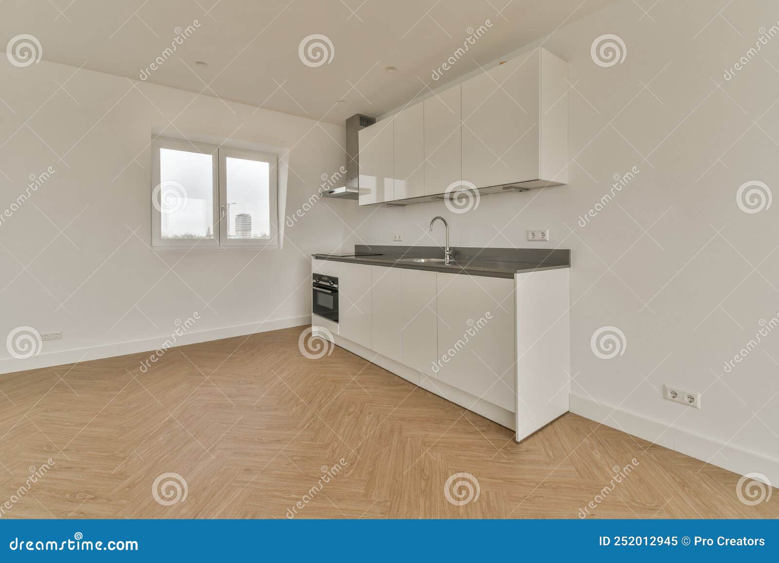 Spacious Bright White Kitchen with Windows Stock Image - Image of house ...