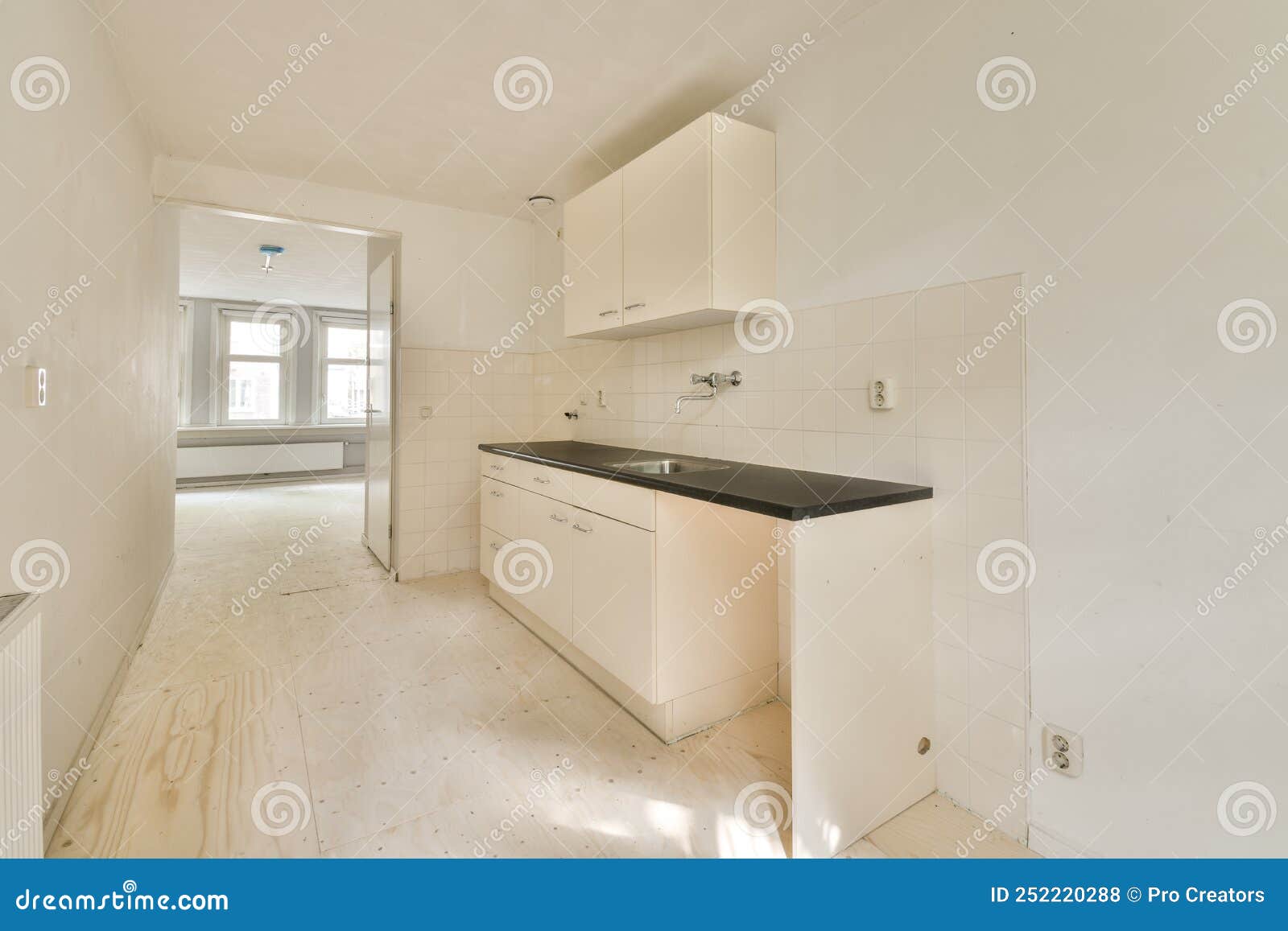 Spacious Bright White Kitchen with Windows Stock Photo - Image of lamp ...