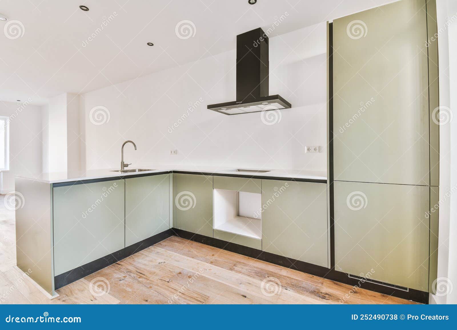 Spacious Bright White Kitchen with Windows Stock Photo - Image of ...