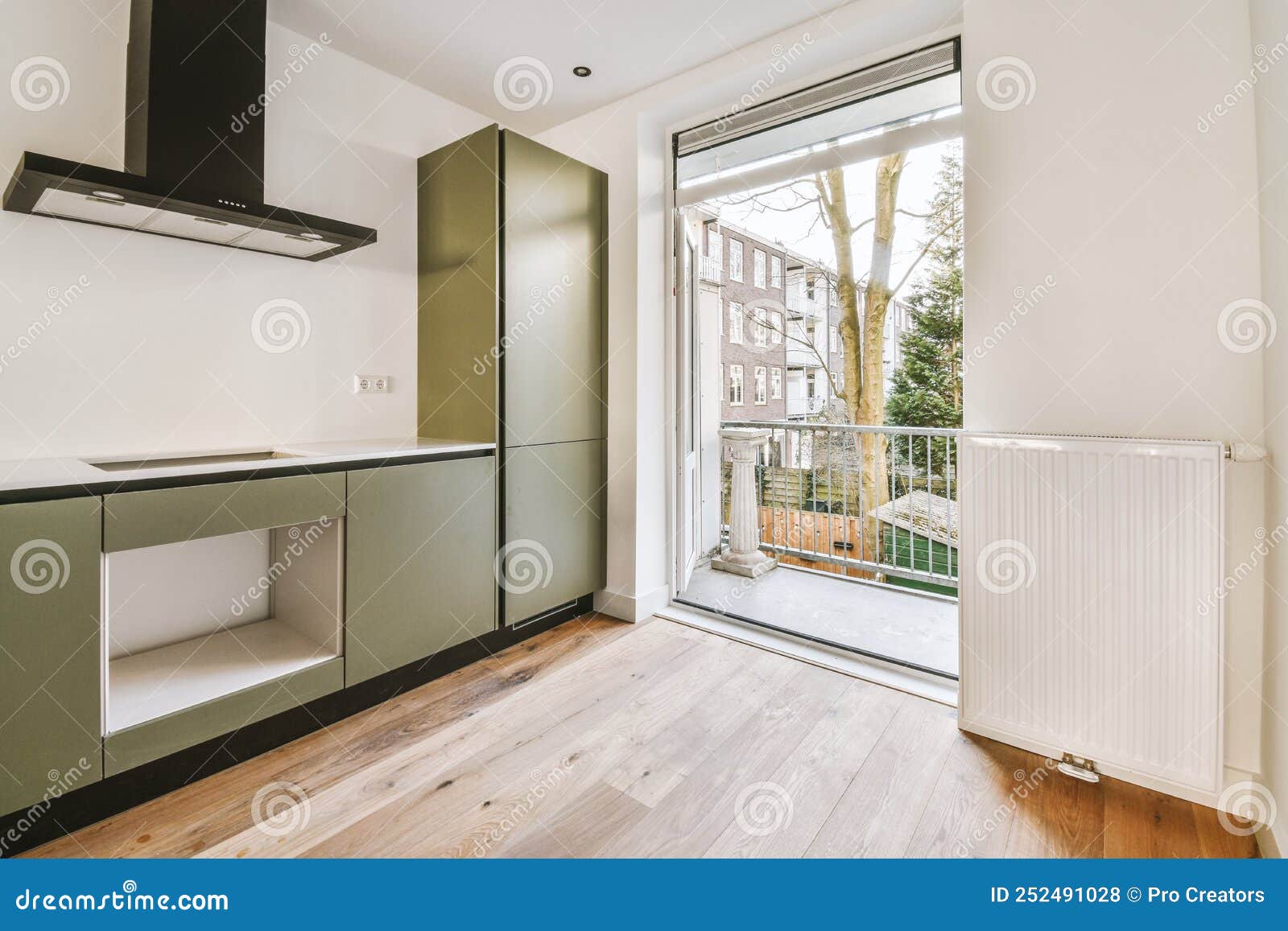 Spacious Bright White Kitchen with Windows Stock Photo - Image of floor ...