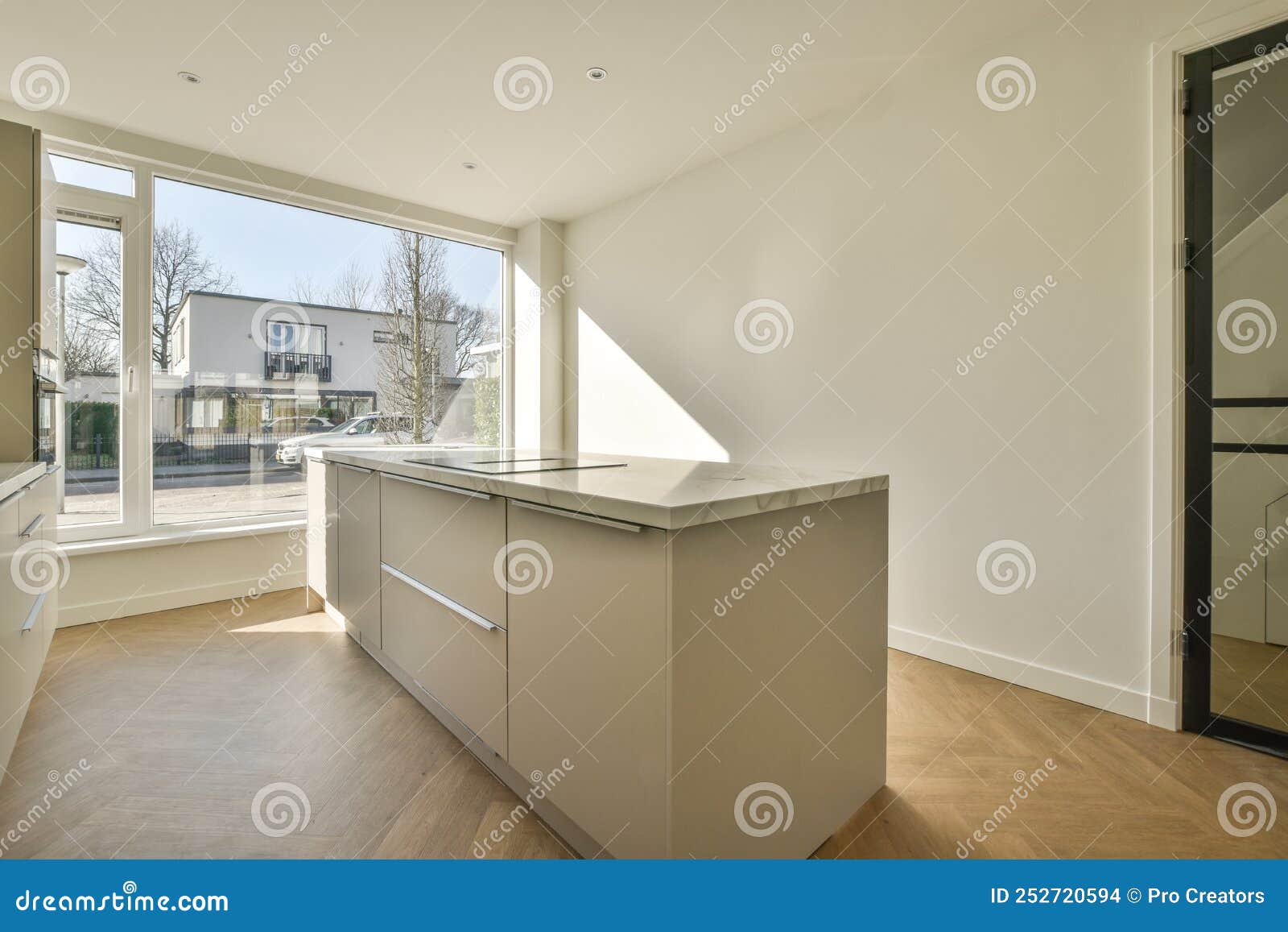 Spacious Bright White Kitchen with Windows Stock Photo - Image of style ...