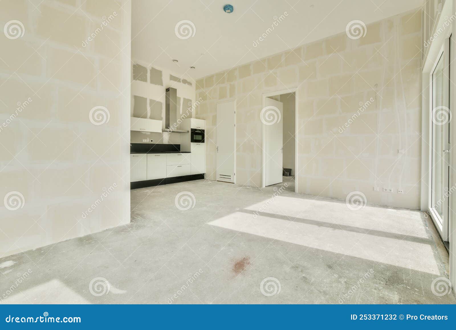 Spacious Bright White Kitchen with Windows Stock Photo - Image of ...