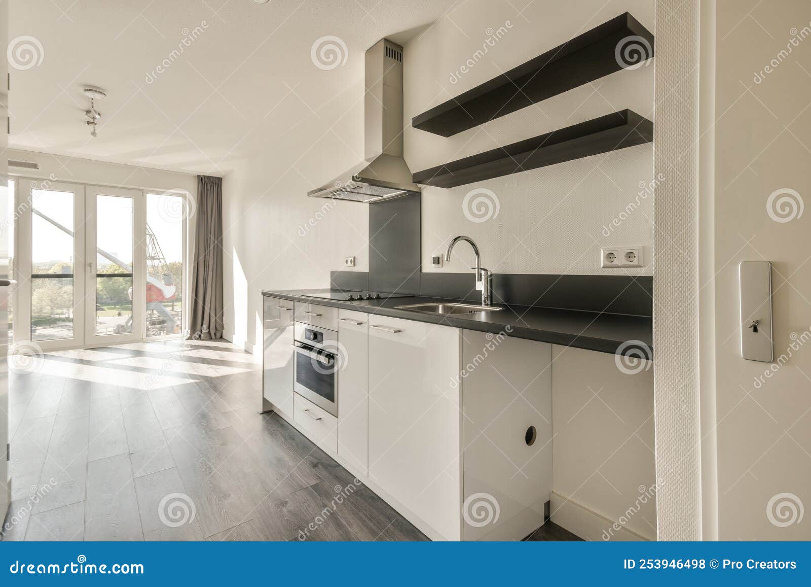 Spacious Bright White Kitchen with Windows Stock Photo - Image of home ...