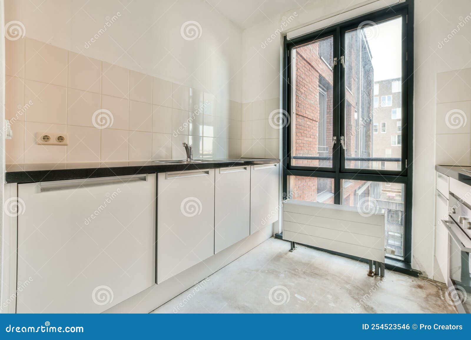 Spacious Bright White Kitchen with Windows Stock Photo - Image of ...