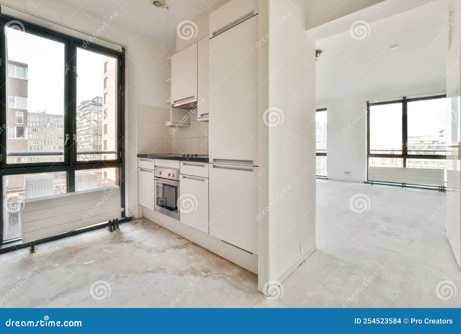 Spacious Bright White Kitchen with Windows Stock Photo - Image of flat ...