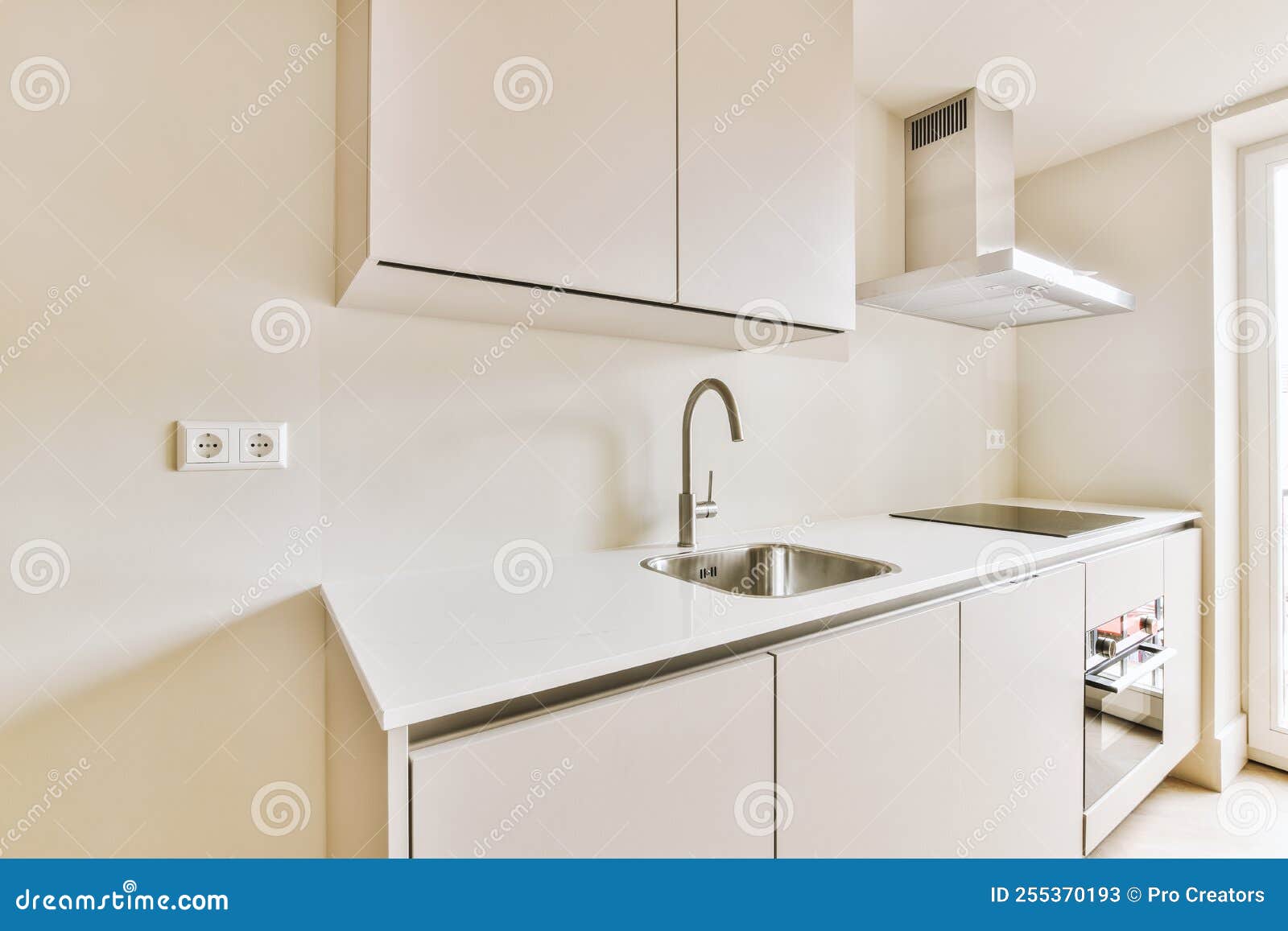 Spacious Bright White Kitchen with Windows Stock Image - Image of light ...