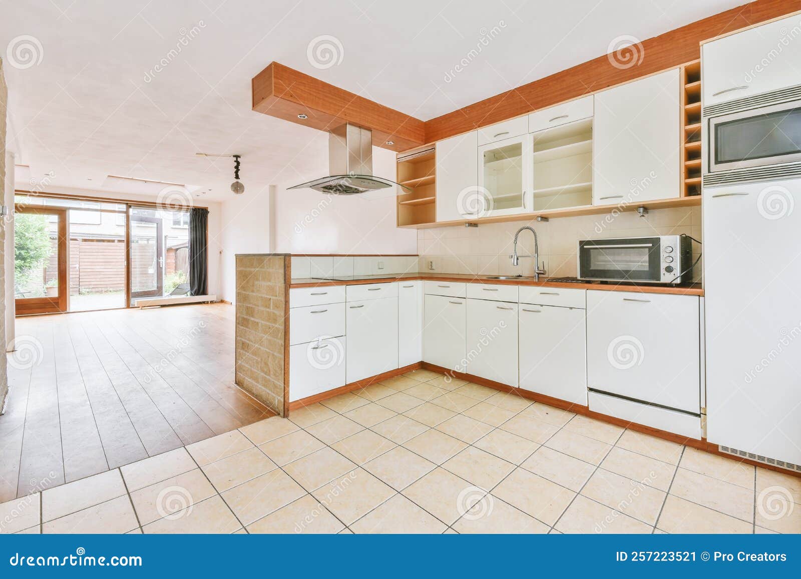 Spacious Bright White Kitchen with Windows Stock Image - Image of style ...