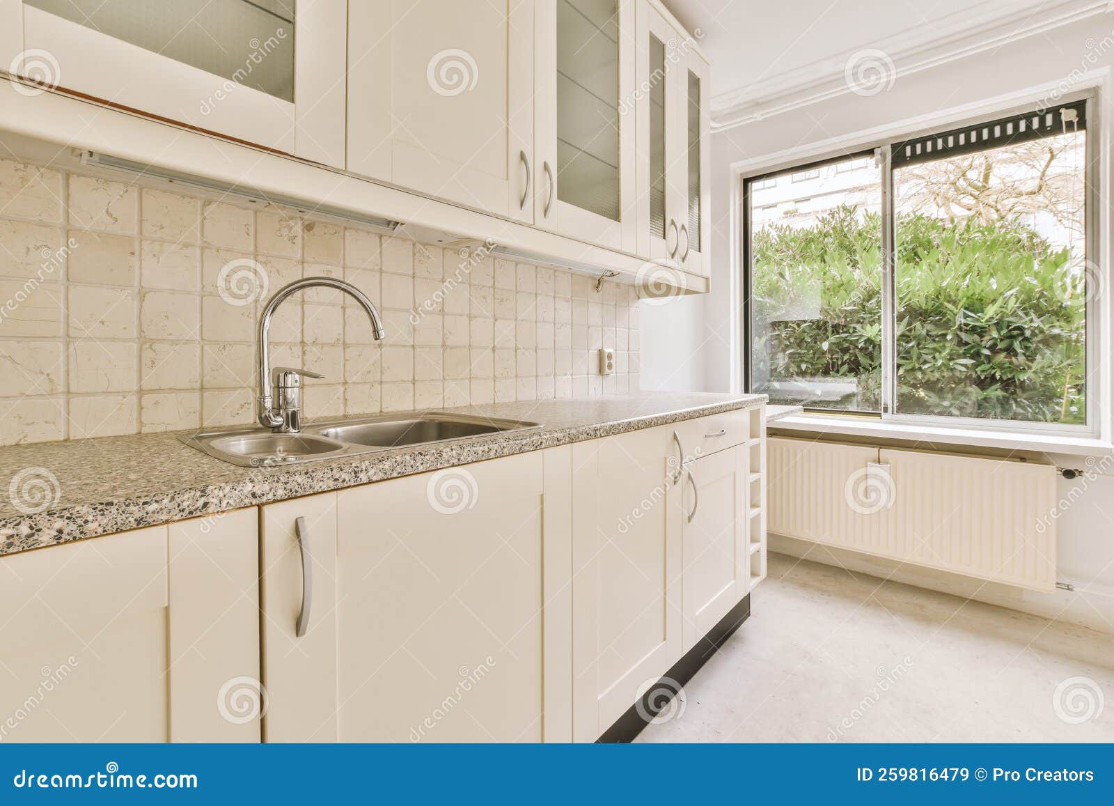Spacious Bright White Kitchen with Windows Stock Image - Image of light ...