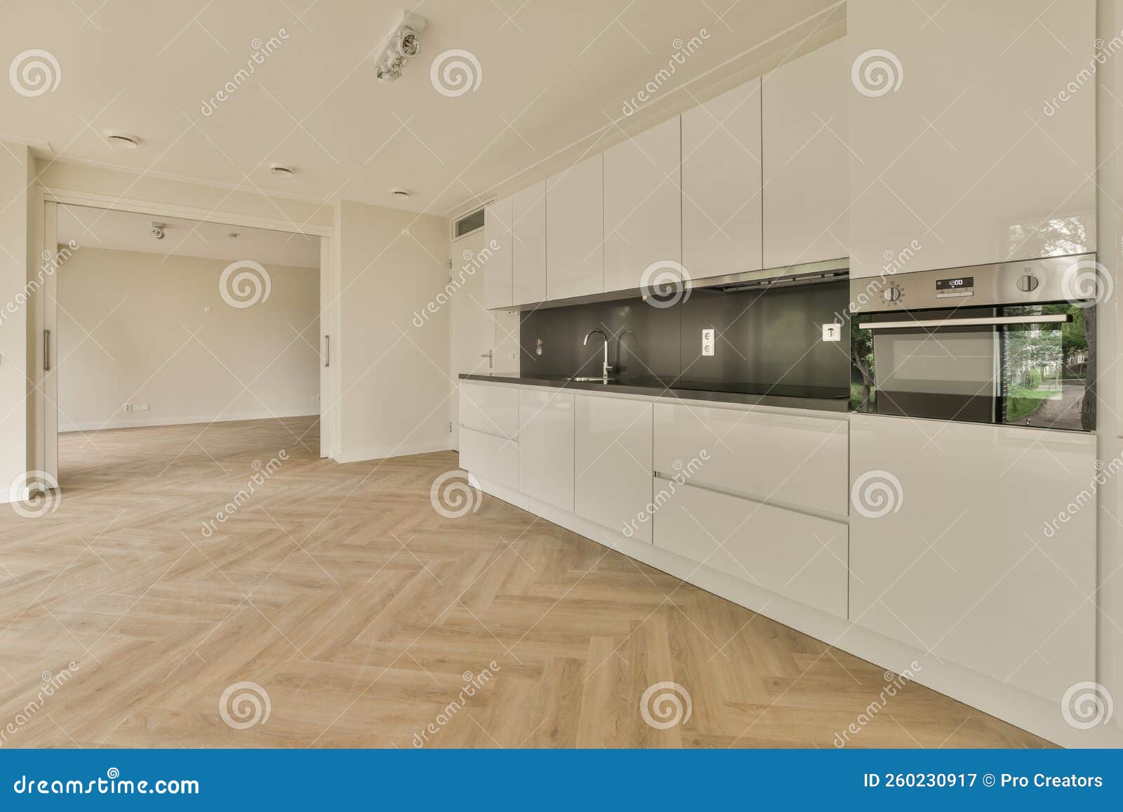 Spacious Bright White Kitchen with Windows Stock Image - Image of white ...